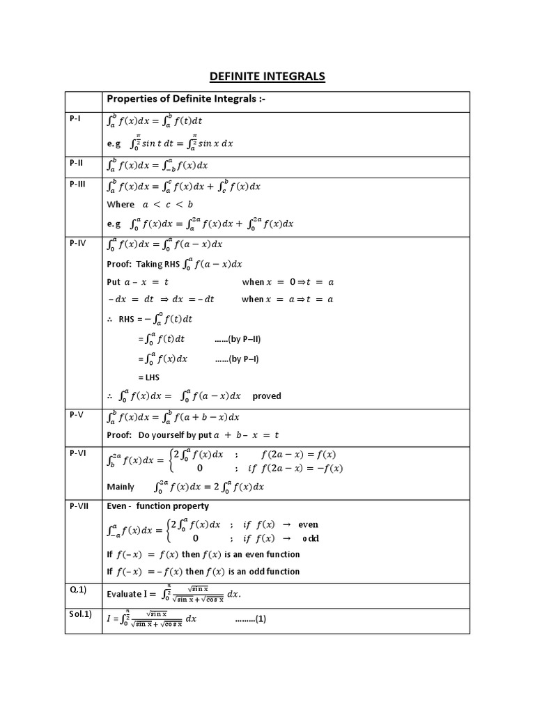 CBSE Worksheets For Class 12 Definite Integrals Assignment 01 | PDF ...