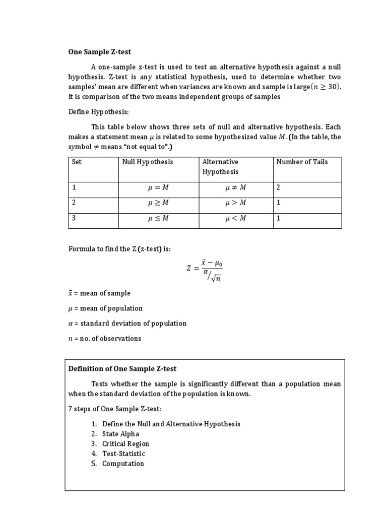One Sample Z | PDF | Statistical Hypothesis Testing | Null Hypothesis