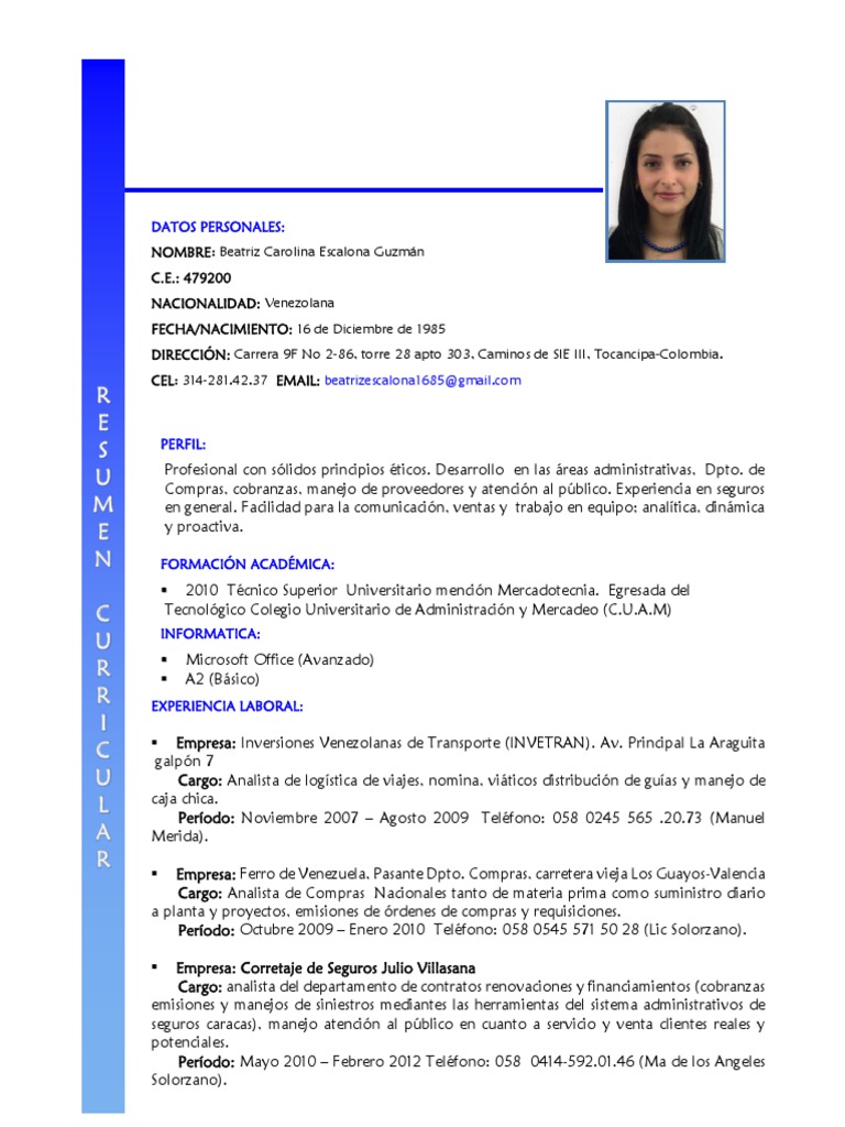 Curriculum Carolina E PDF | Descargar gratis PDF | Business | Economias