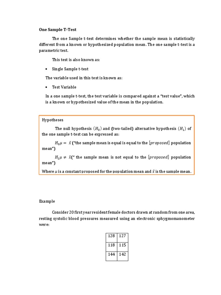One Sample T | Download Free PDF | Student's T Test | Mean