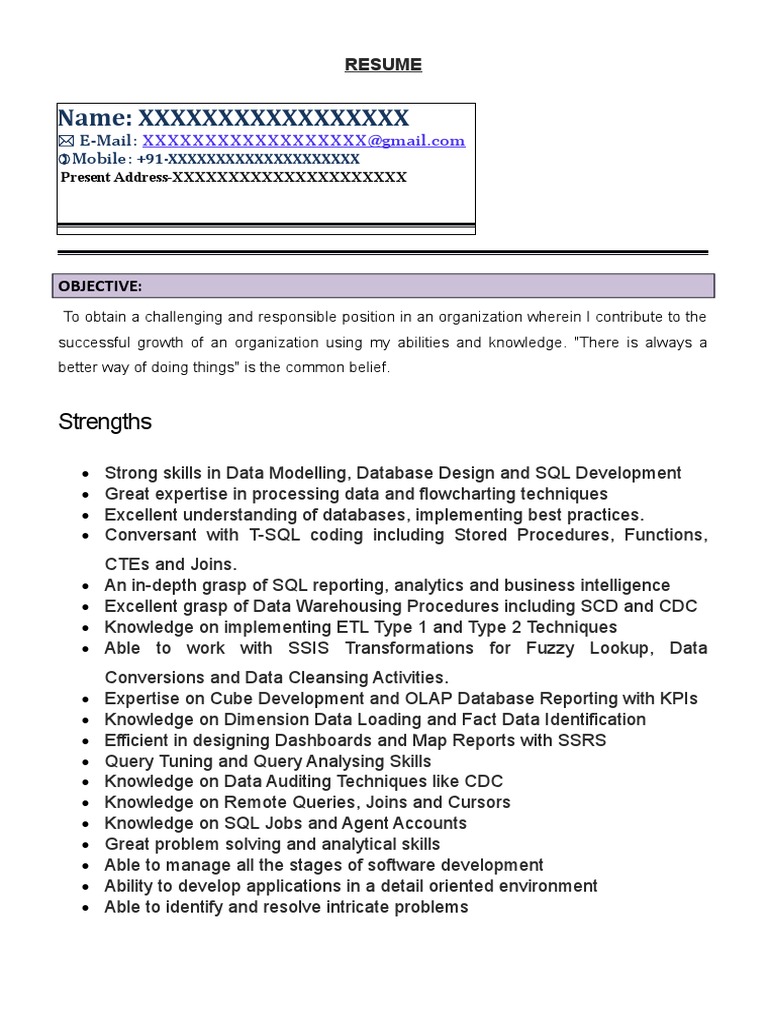 Msbi Developer Resume Fresher | PDF | Databases | Information Technology