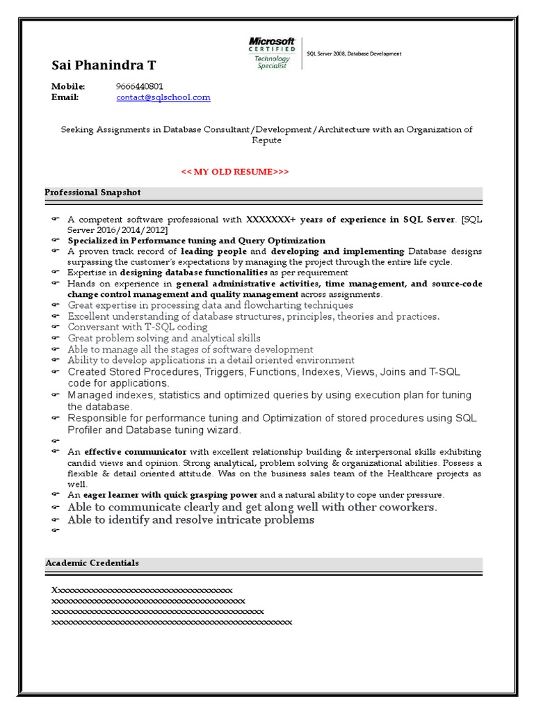SQLServer Developer Resume | PDF | Microsoft Sql Server | Databases