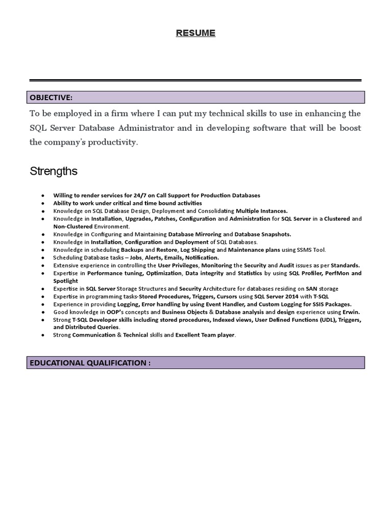 SQL Resume | PDF | Microsoft Sql Server | Databases