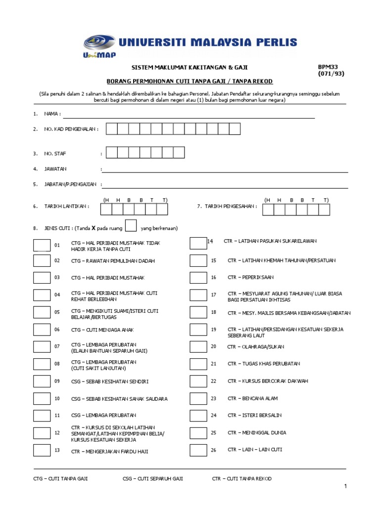 Borang Permohonan Cuti-Tanpa-Rekod | PDF