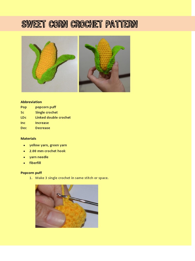 Sweet Corn Crochet Pattern | PDF | Crochet | Woven Fabrics