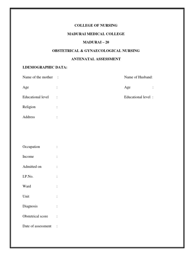 Antenatal Assessment Format | PDF | Pregnancy | Obstetrics