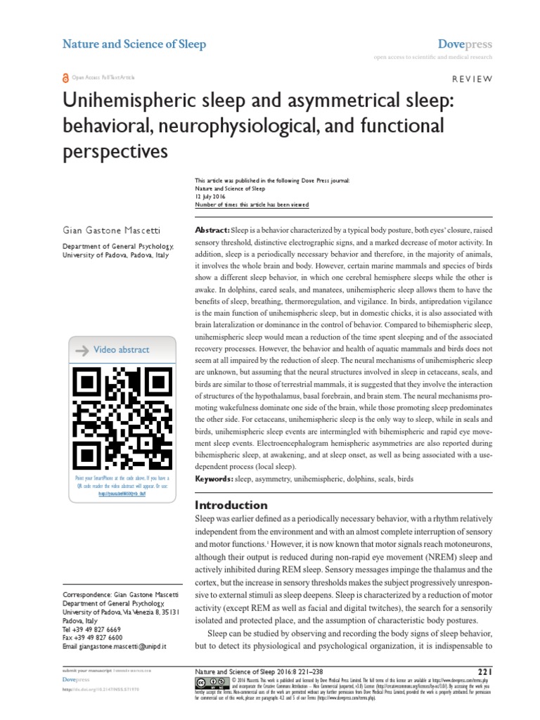 Unihemispheric Sleep and Asymmetrical Sleep Behavi | PDF | Sleep ...