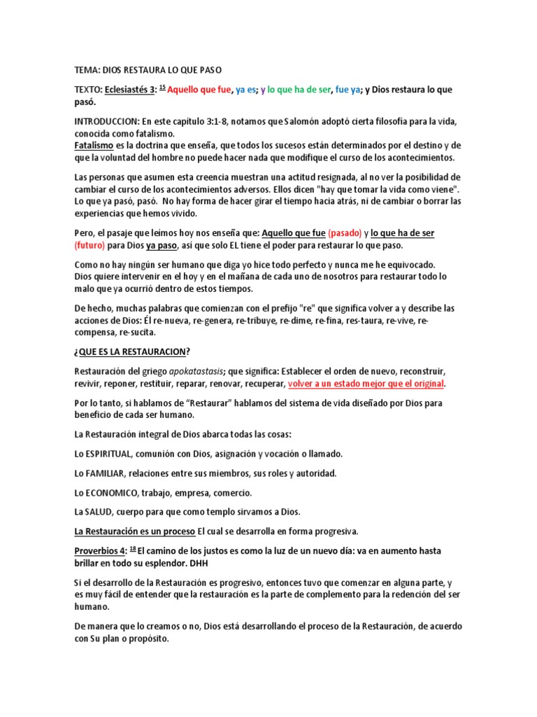 Dios Restaura lo que Pasó: Esperanza y Fe | PDF | Dios | Biblia
