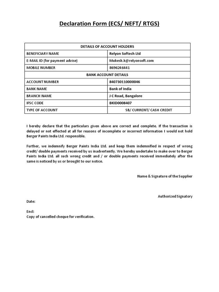 Declaration Form | PDF | Business | Finance & Money Management