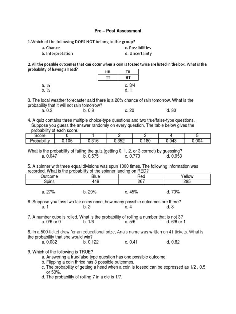 Pre-Post Test | PDF | Odds | Probability