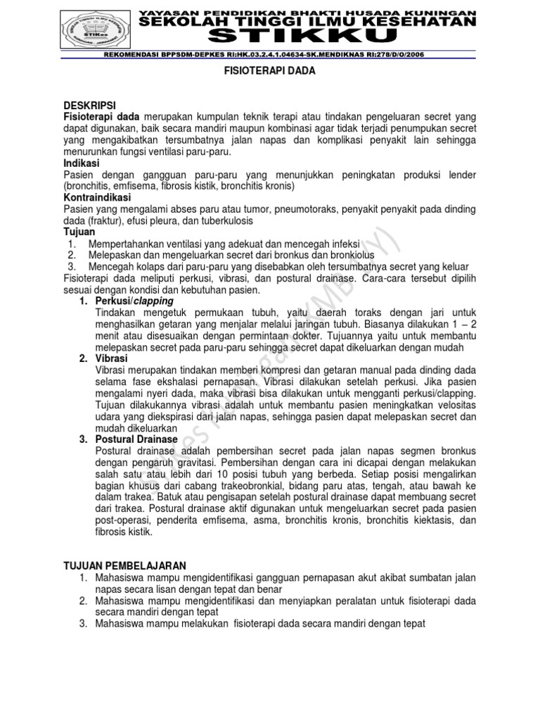 Fisioterapi Dada, Oksigen, Suction, Nebulizer PDF | PDF