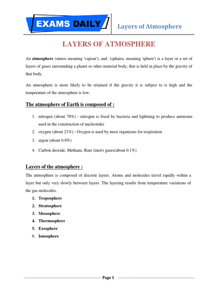 Layers of Atmosphere | PDF | Atmosphere Of Earth | Stratosphere