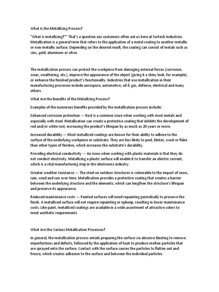 What Is The Metallizing Process | PDF | Galvanization | Corrosion