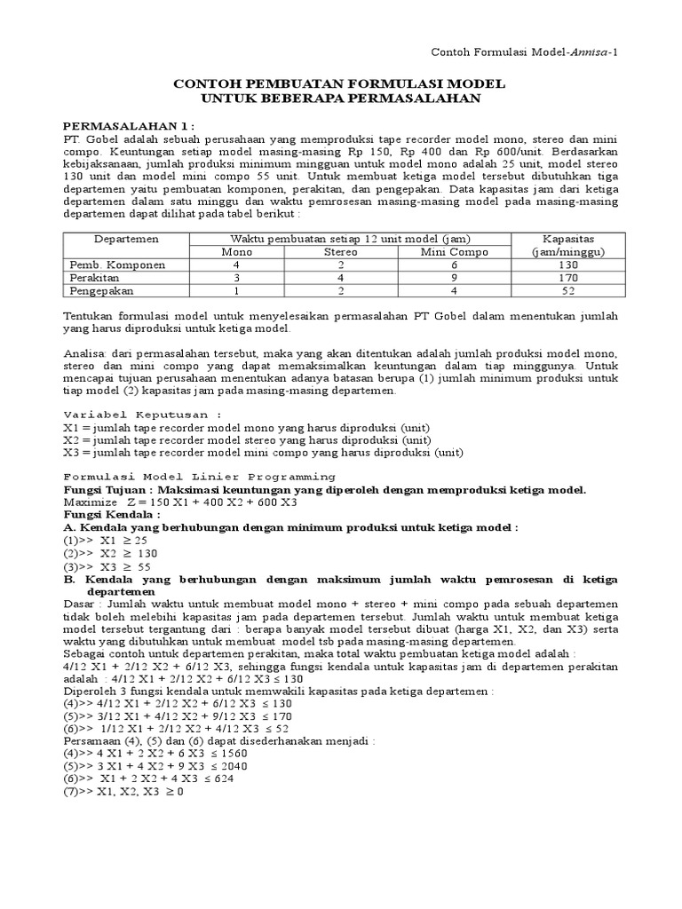 Contoh Formulasi LP | PDF