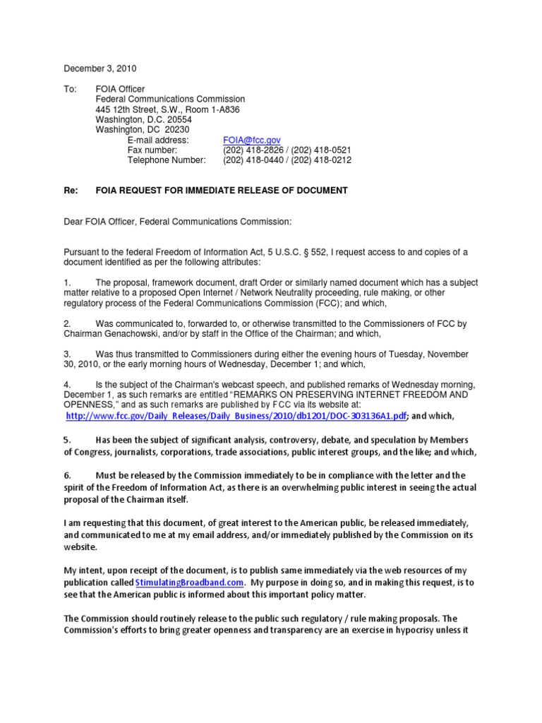 FOIA Letter FCC 12-03-2010 Web | Federal Communications Commission ...