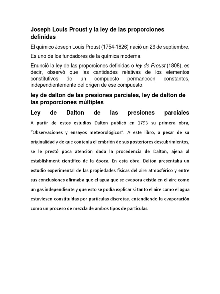 La contribución de Joseph Louis Proust a la ley de las proporciones ...