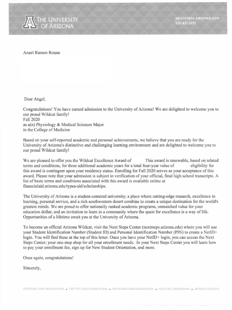 Uoa Admissions Letter | PDF