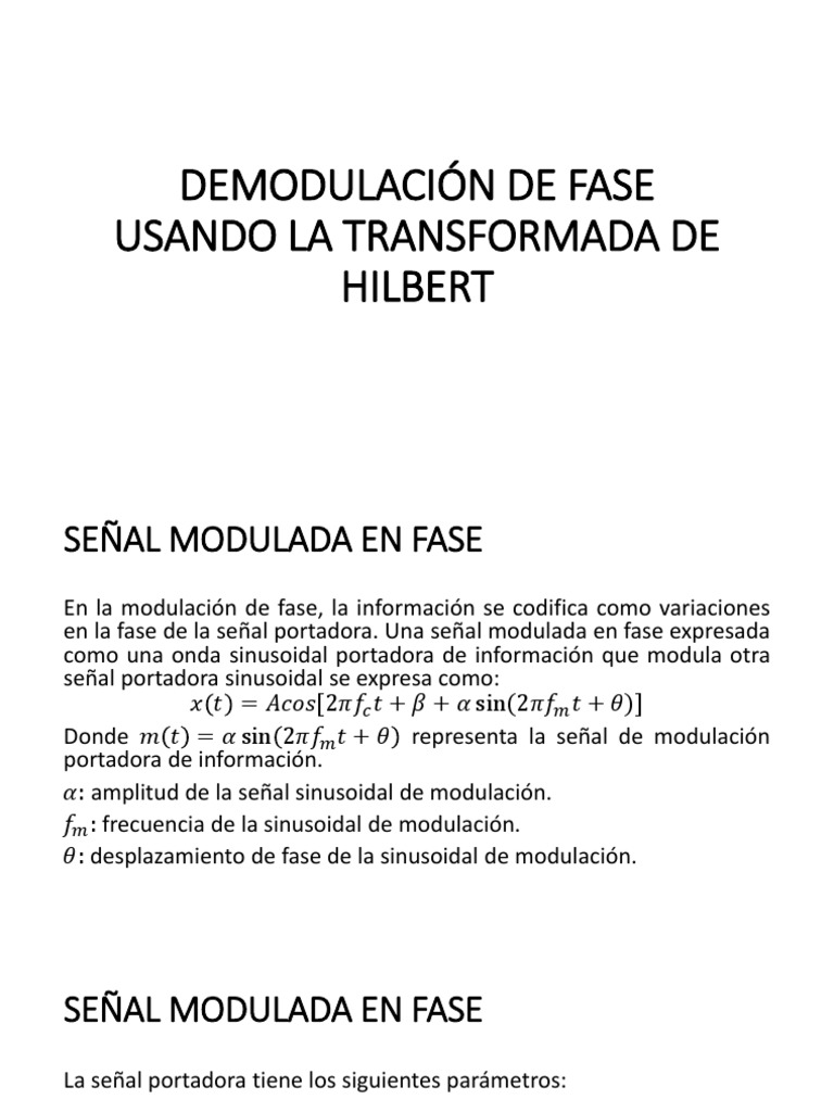 Demodulación de Fase Usando La Transformada de Hilbert | PDF ...
