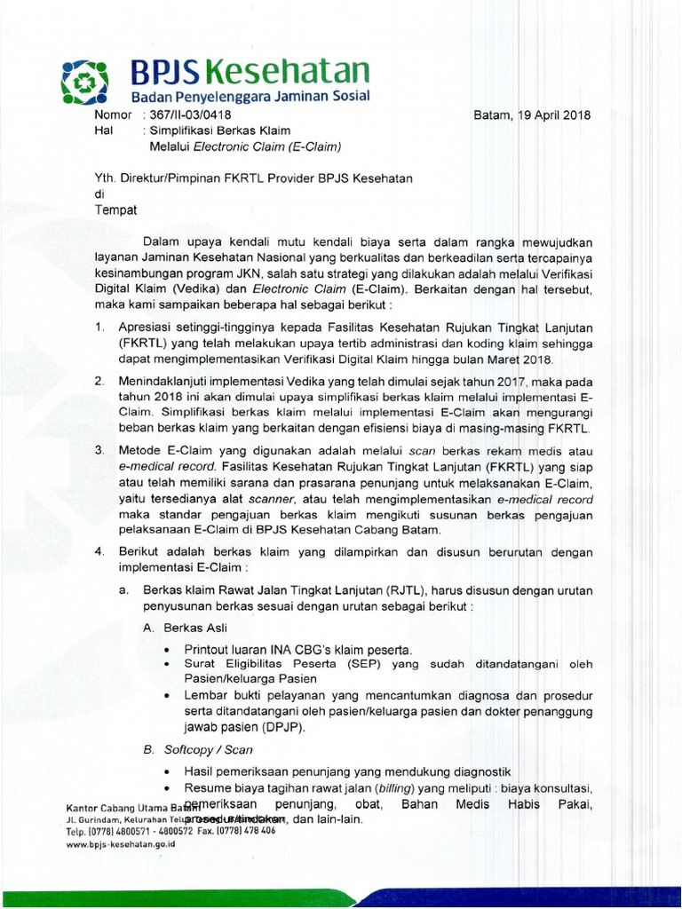 Simplifikasi Berkas Klaim Melalui E-Claim PDF | PDF