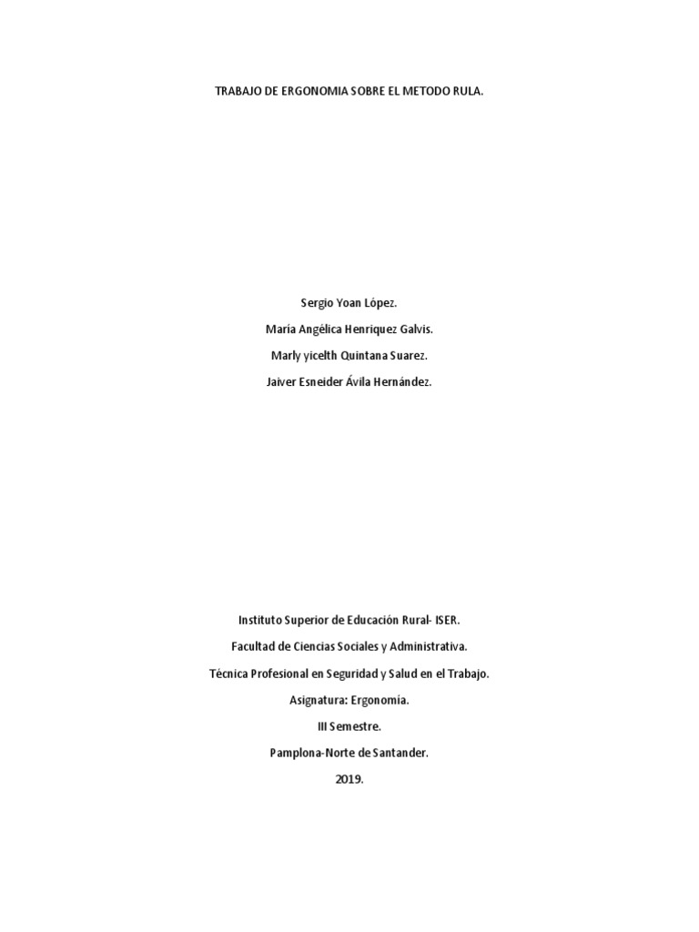 Trabajo de Ergonomia Sobre El Metodo Rula | PDF | Factores humanos y ...