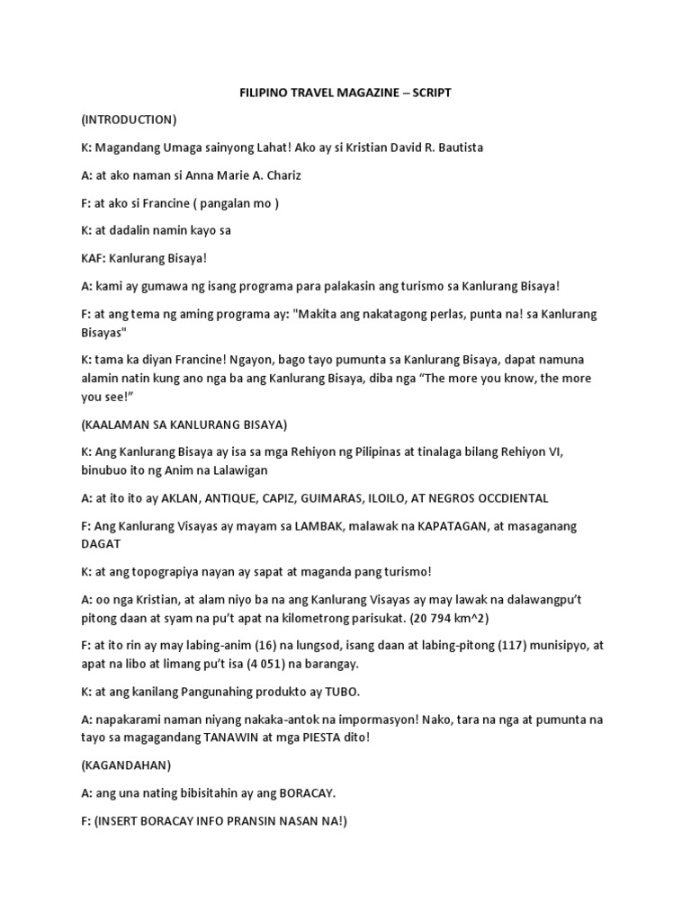 Filipino Travel Magazine - Script | PDF