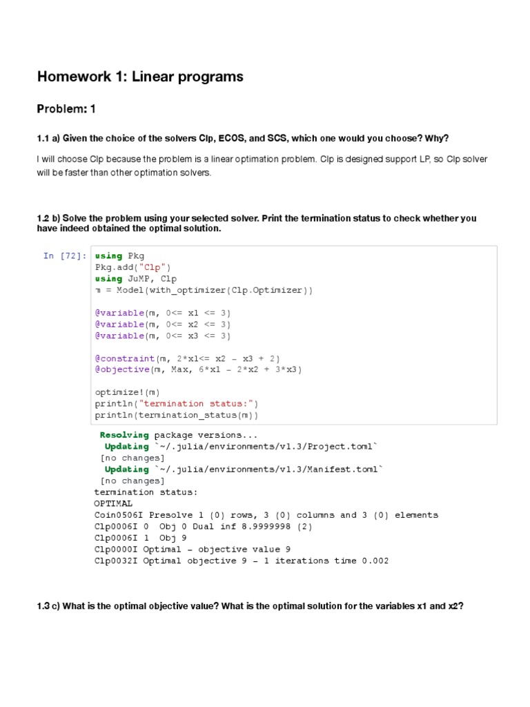 Homework01 - Linear Programs | PDF | Mathematical Optimization | Linear Programming