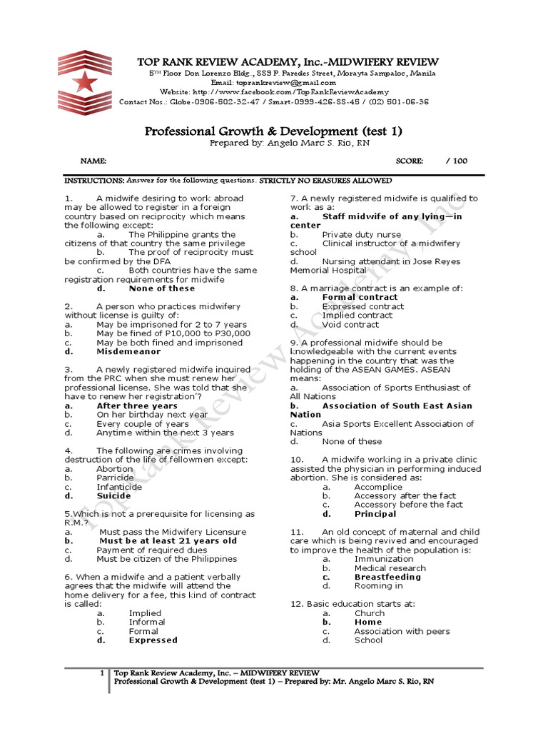 Midwifery Exam Review Questions PDF | PDF | Midwife | Midwifery