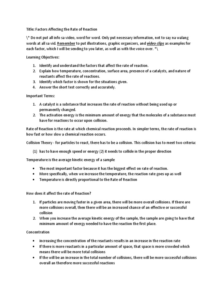 Factors Affecting Rate of Reaction | PDF | Reaction Rate | Chemical ...
