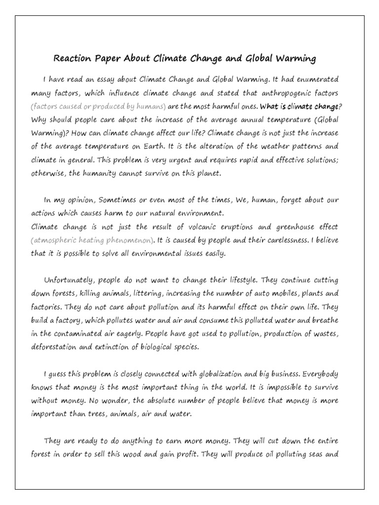 Reaction Paper About Climate Change and | PDF | Climate Change | Global ...