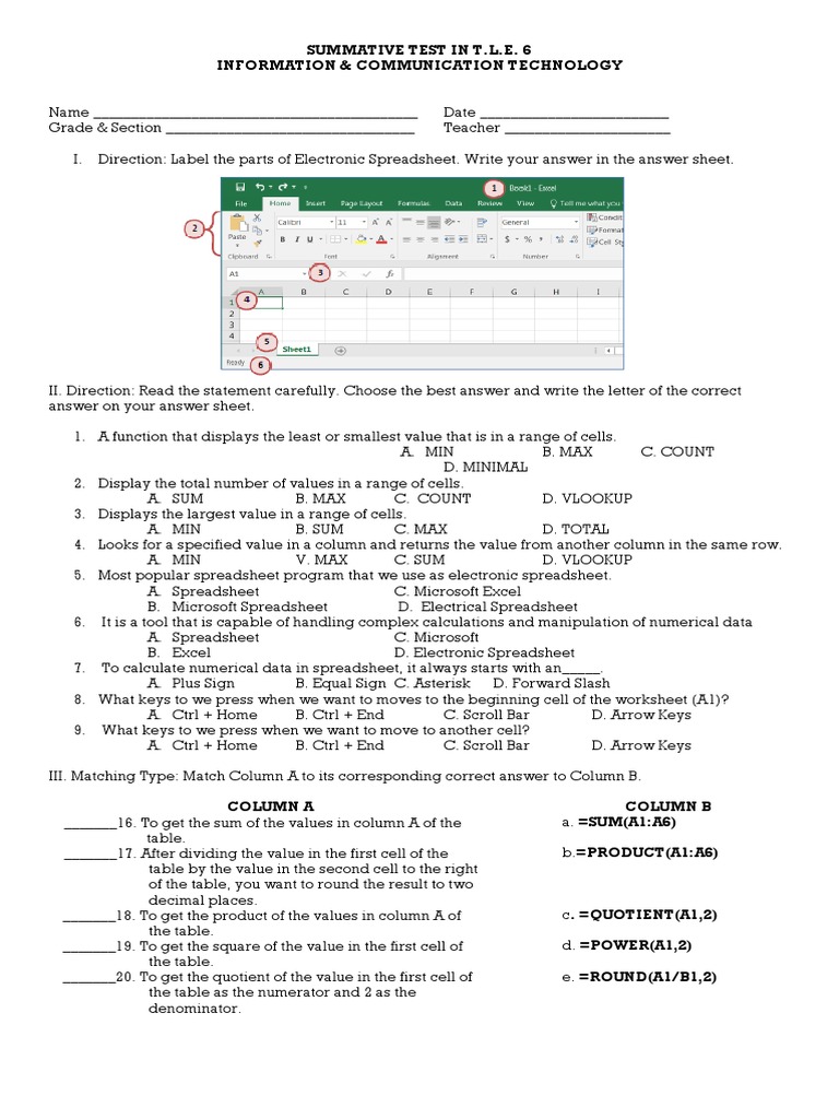 Summative Test in Ict | PDF | Spreadsheet | Microsoft Excel