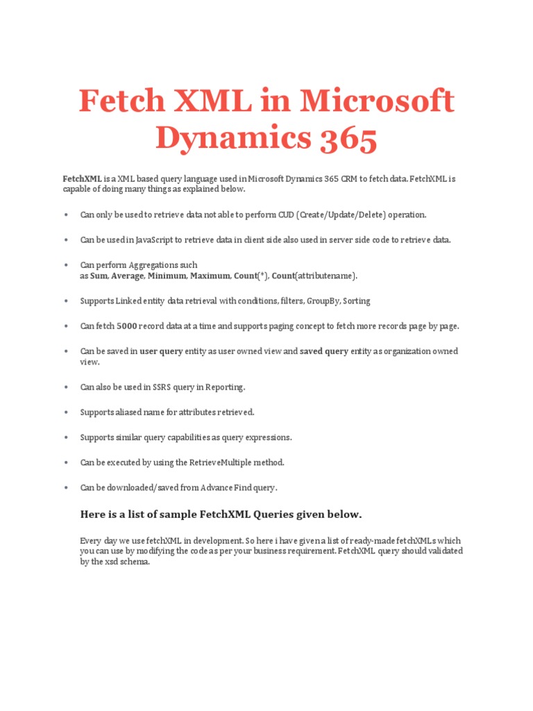 Fetch XML in Microsoft Dynamics | PDF | Information Technology | Data Management