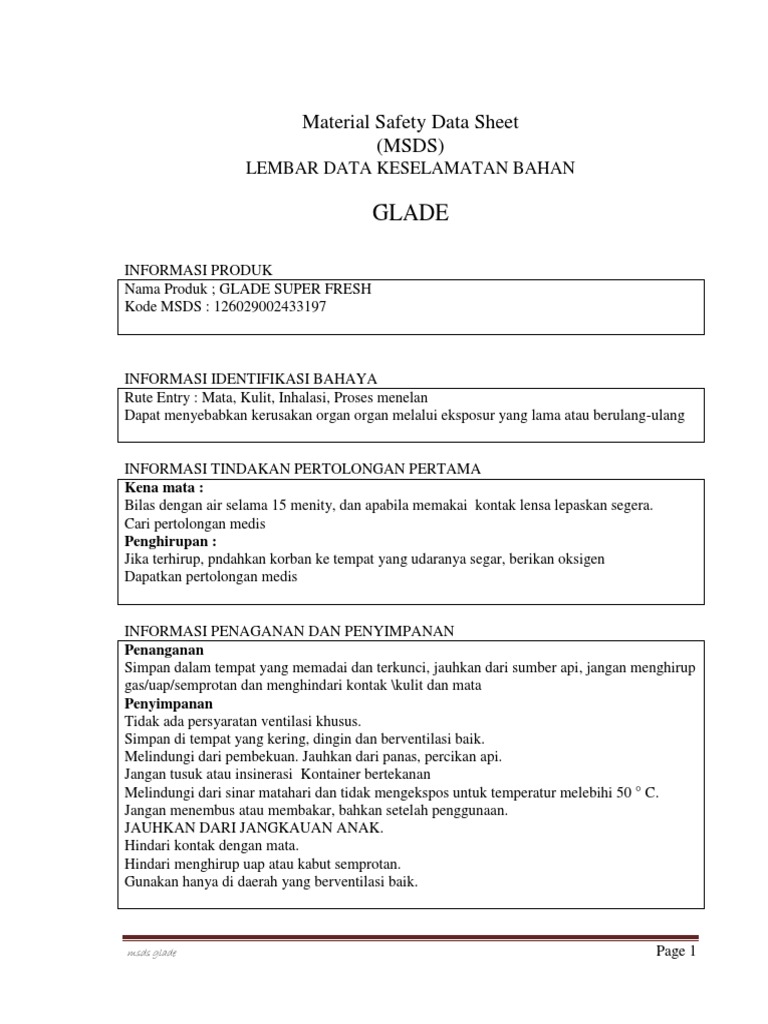 MSDS Glade | PDF