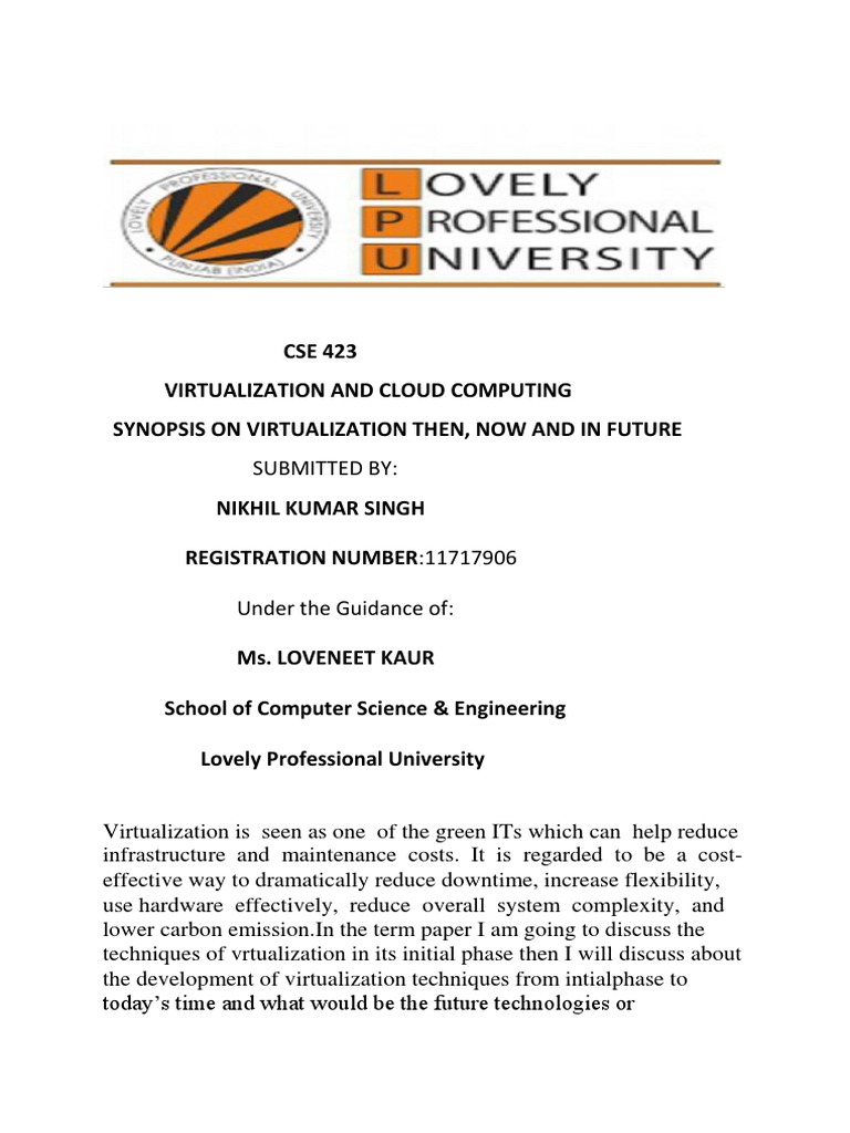 Virtualization Synopsis | PDF | Virtualization | Cloud Computing