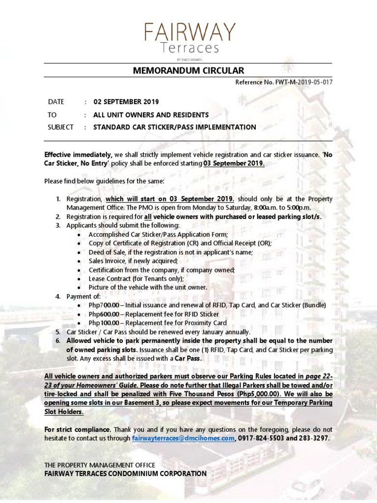 Car Sticker/Pass Policy Implementation | PDF | Business | Finance ...