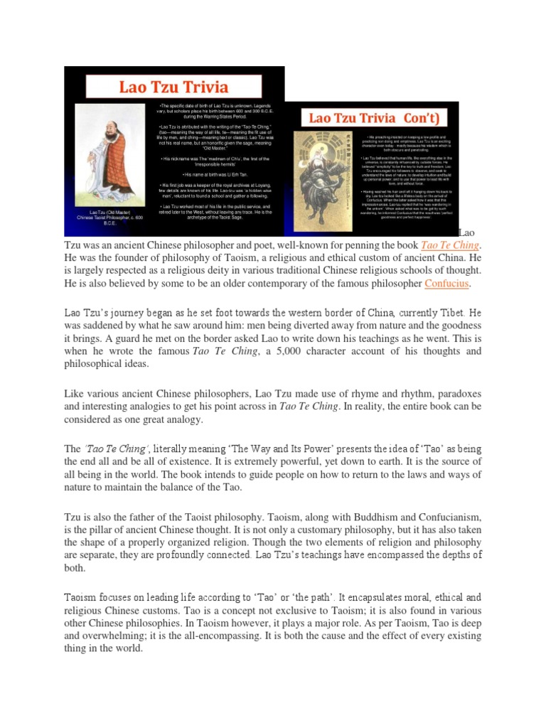 Lao Tzu Was An Ancient Chinese Philosopher and Poet | PDF | Laozi | Tao ...