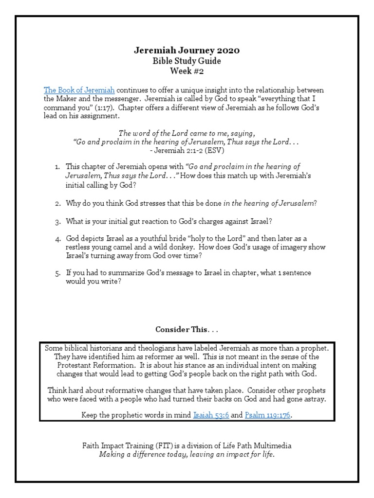 Jeremiah Journey 2020 WK 2 Bible Study Guide | PDF