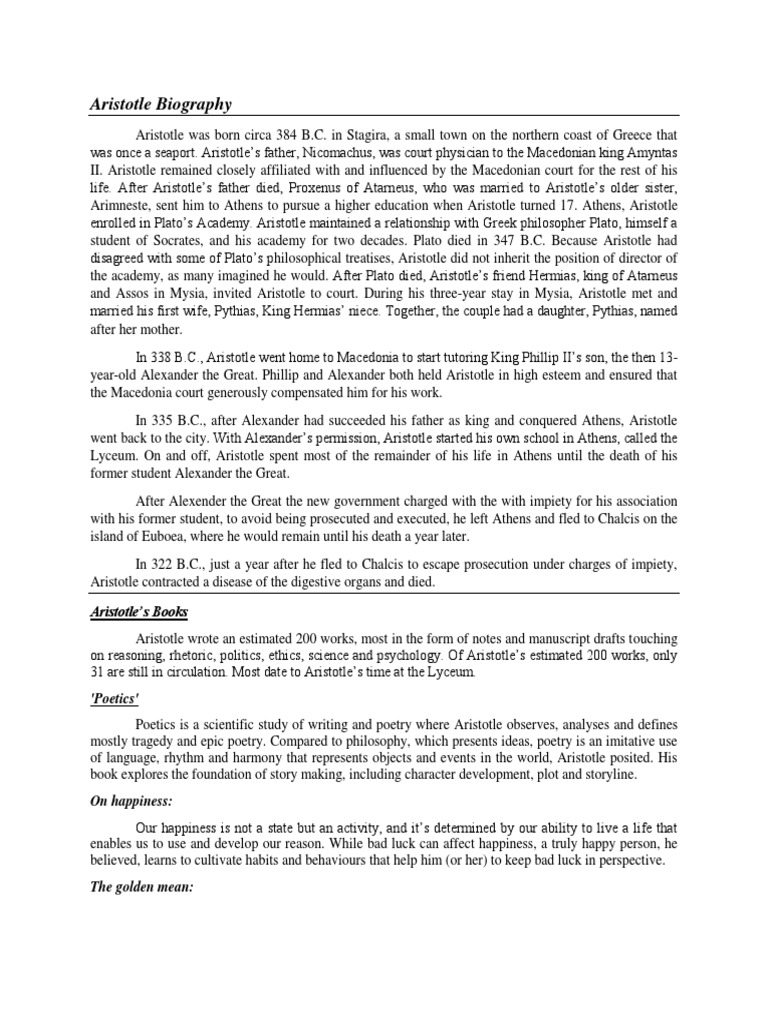 Aristotle Biography Assignment | PDF | Aristotle | Science