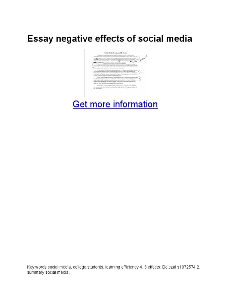 Essay Negative Effects of Social Media | PDF | Social Media | Popular ...