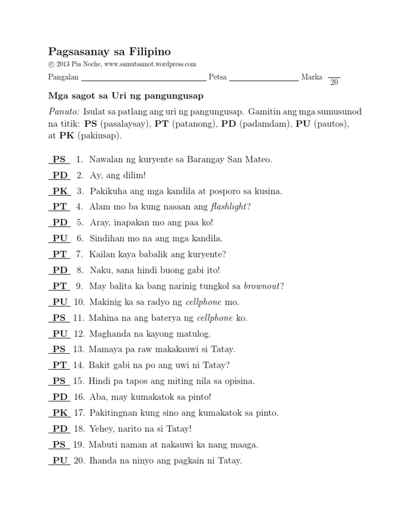 Mga Sagot Sa Uri NG Pangungusap - 3 1 | PDF Mga Sagot Sa Uri NG Pangungusap - 3 1 | PDF