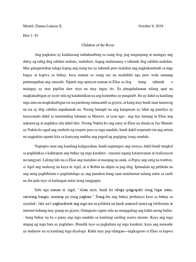 Children of The River Reflection Paper | PDF