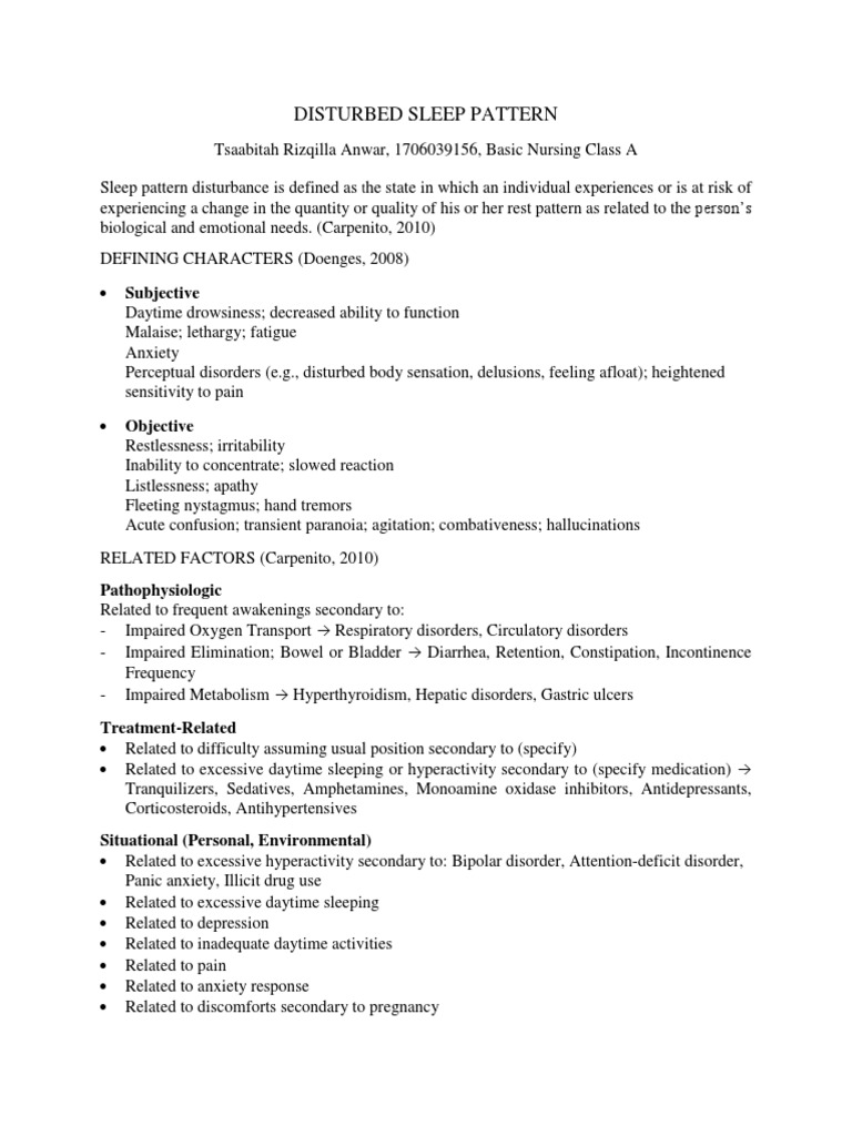 Disturbed Sleep Pattern | PDF | Sleep | Sleep Apnea