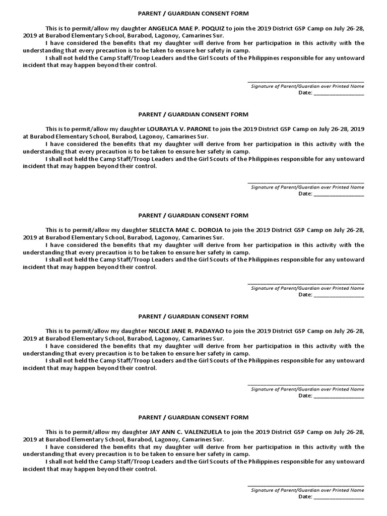 Parent Consent GSP | Download Free PDF | Outdoor Recreation | Outdoor ...