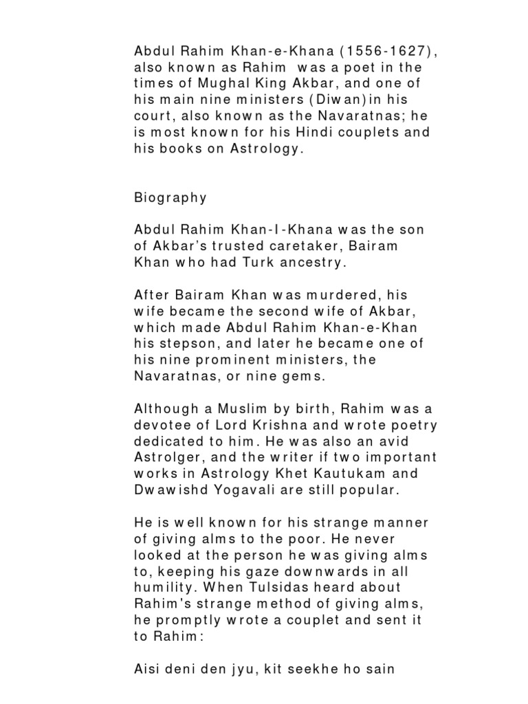 Rahim Ke Dohe | PDF | Mughal Empire | Timurid Dynasty