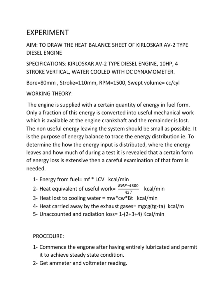 Heat Balance Sheet | PDF | Engines | Horsepower