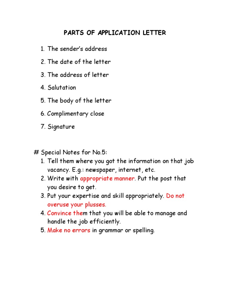 Parts of Application Letter | PDF | Written Communication | Communication