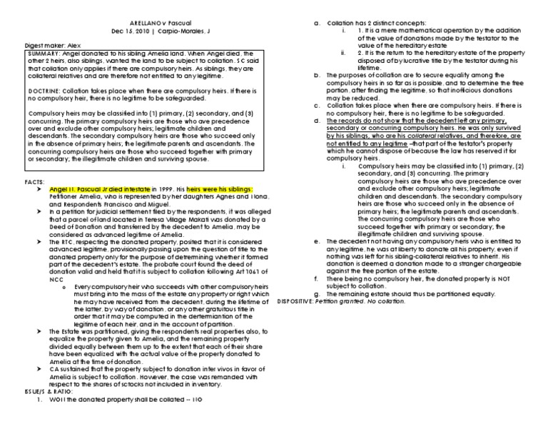 Collation Only Applies When There Are Compulsory Heirs: Siblings Are ...