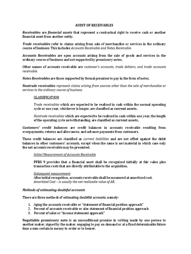 Audit of Ar | PDF | Promissory Note | Debits And Credits