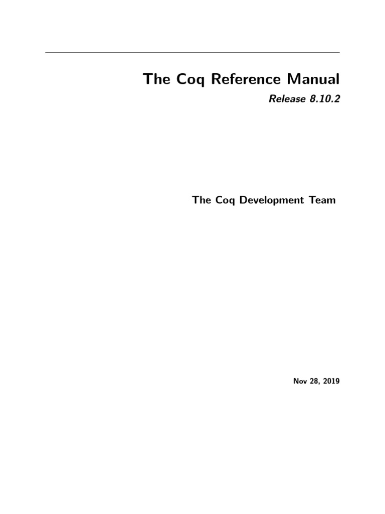 Coq 8.10.2 Reference Manual PDF | PDF | Mathematical Proof ...