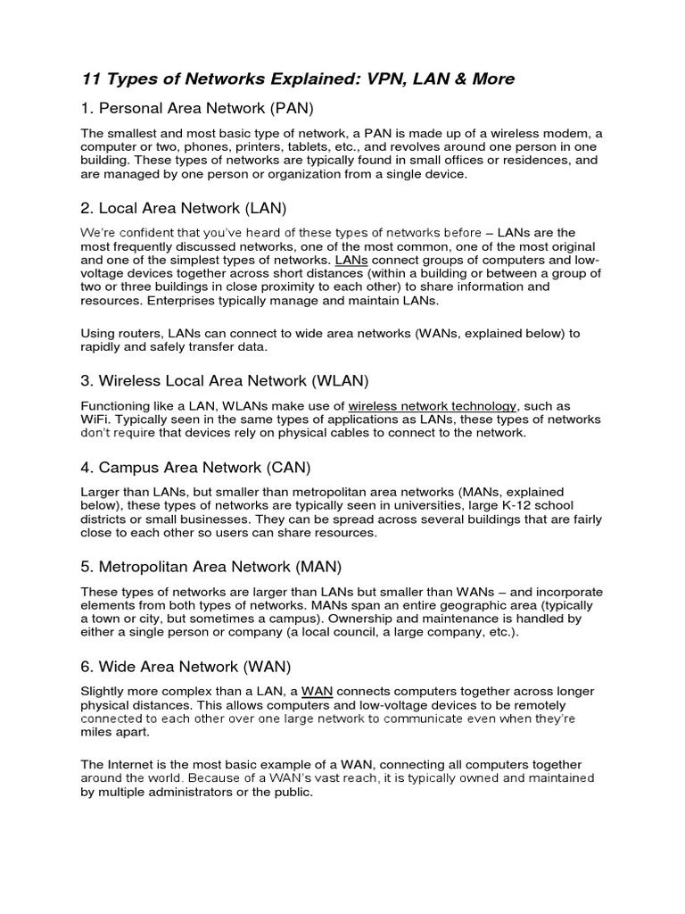 11 Types of Networks Explained-1 | PDF | Local Area Network | Computer ...