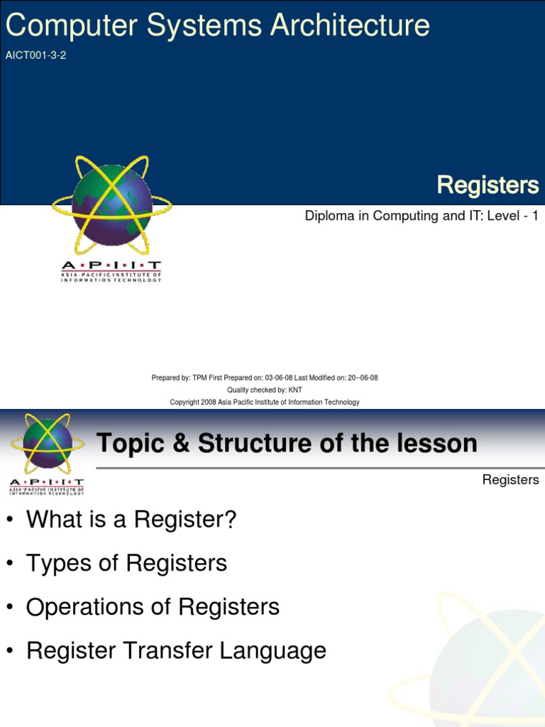 05 CSA Registers | PDF | Central Processing Unit | Computer Architecture